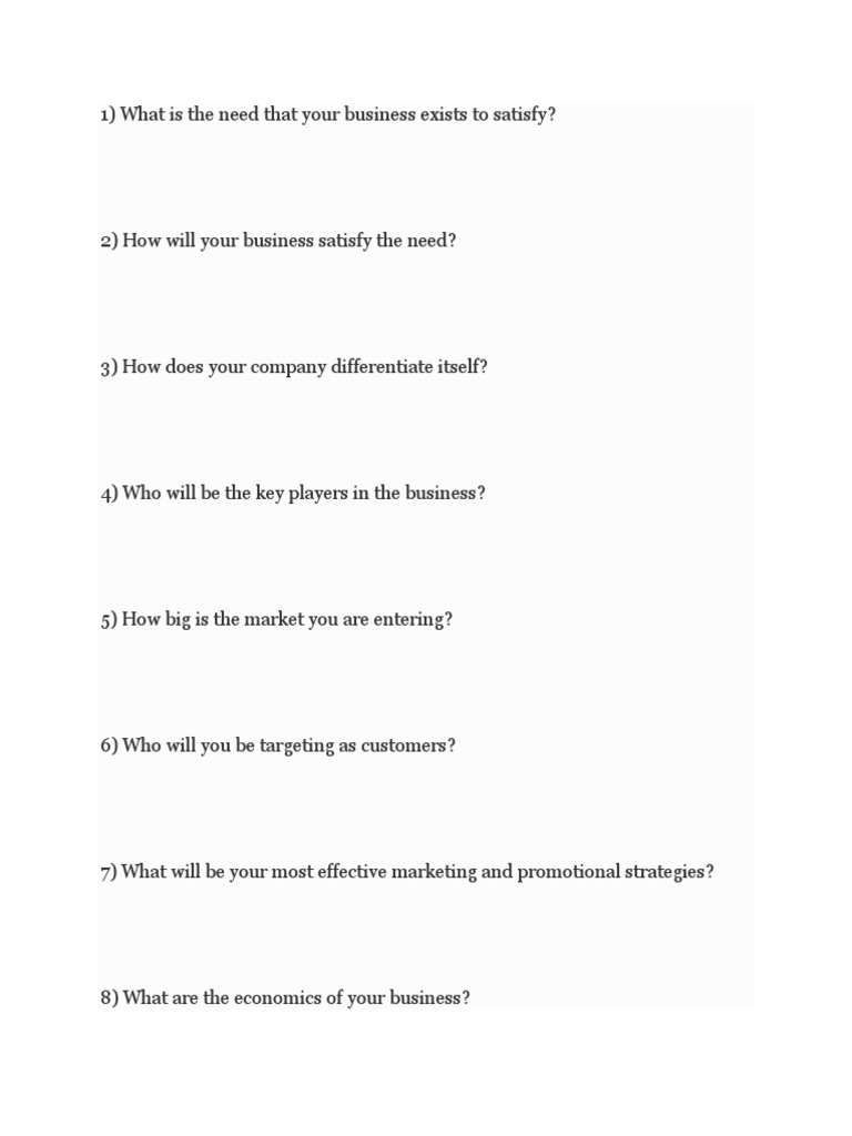 Business Plan Questionnaire | PDF | Career & Growth | Business