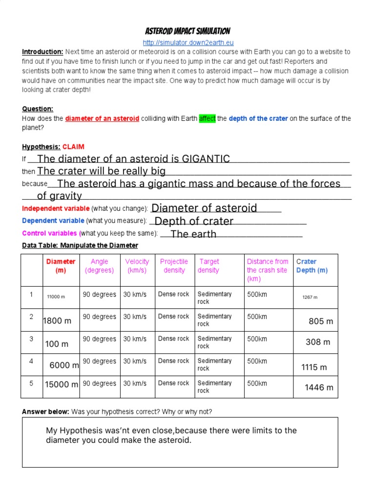 Edited - Mastery Task 4 Asteroid Impact Assessment | PDF | Impact ...