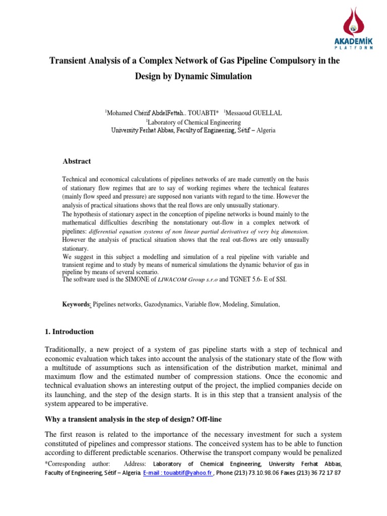 Cherif. Transiet Analysis of Complex Network of Gas Pipeline Compusolry in The Design by Dynamic ...
