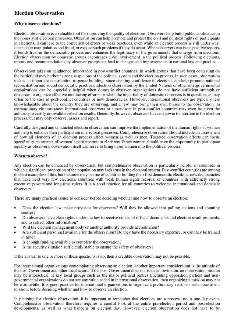 A Comprehensive Guide to Effective Election Observation: Improving the ...