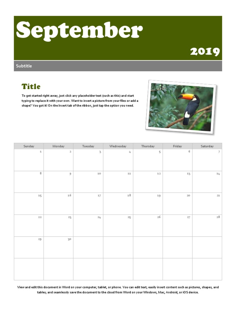 Editable September 2019 Calendar | PDF