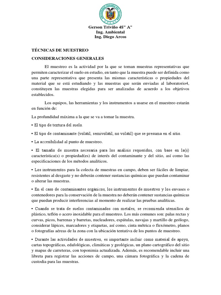 Técnicas de Muestreo 2 | PDF | Oxígeno | Contaminación Técnicas de Muestreo 2 | PDF | Oxígeno | Contaminación