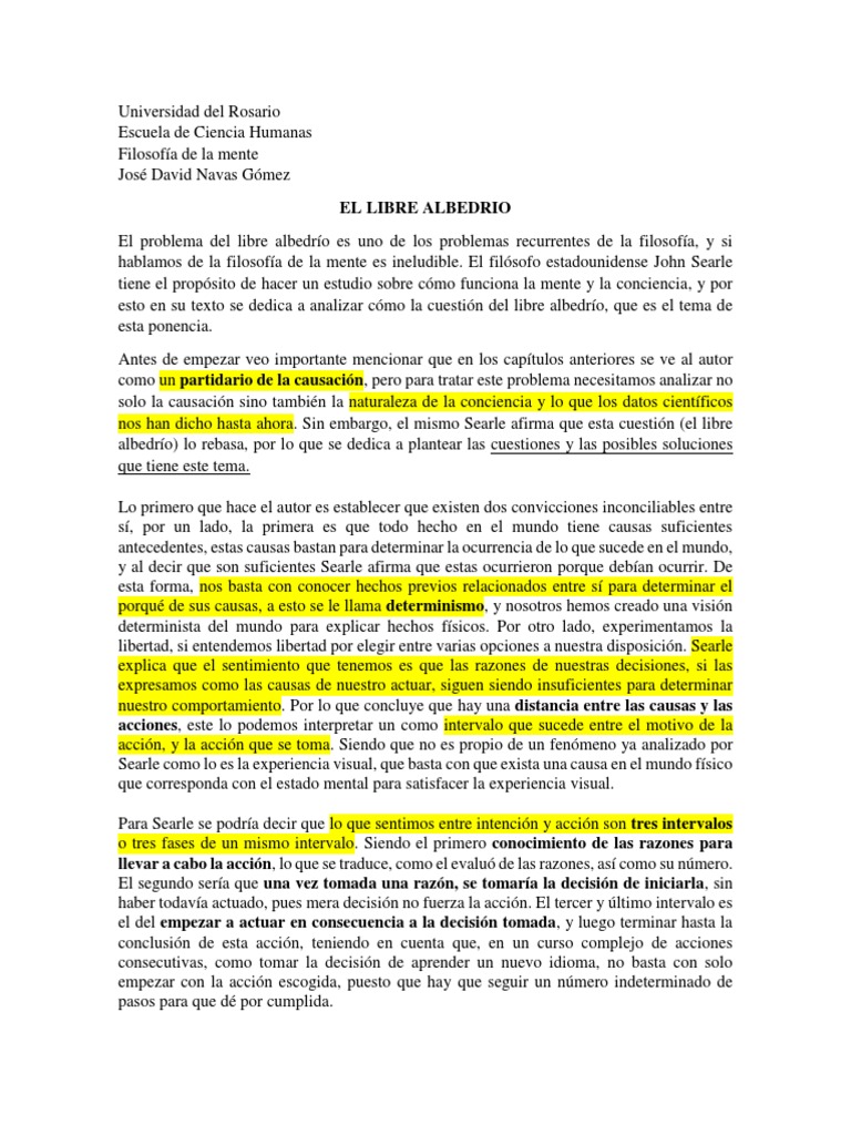 Ponencia Libre Albedrío | PDF | Libre albedrío | Determinismo