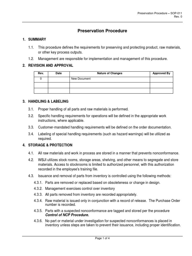 Procedure Preservation SOP-011 | PDF | Shelf Life | Electrostatic Discharge