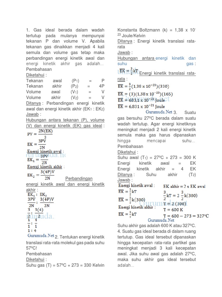 Fisika Teori Kinetik Gas Dan Termodinamika Kelas 11 | PDF
