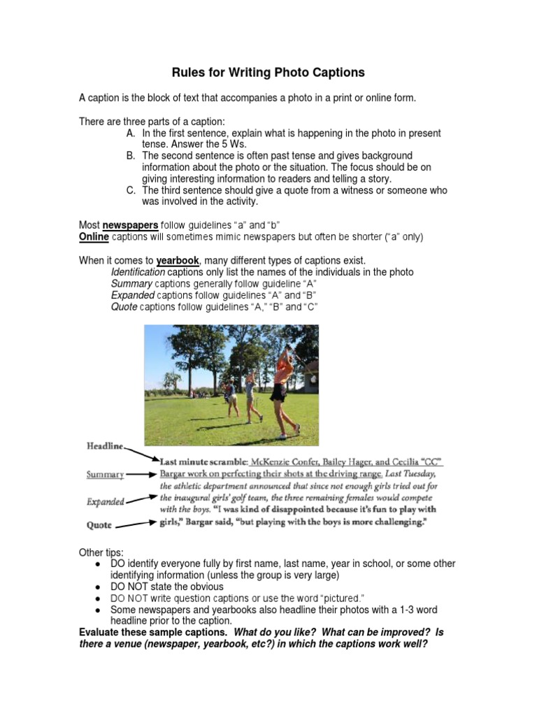 Caption Writing Rules Handout | PDF | Newspapers | Communication