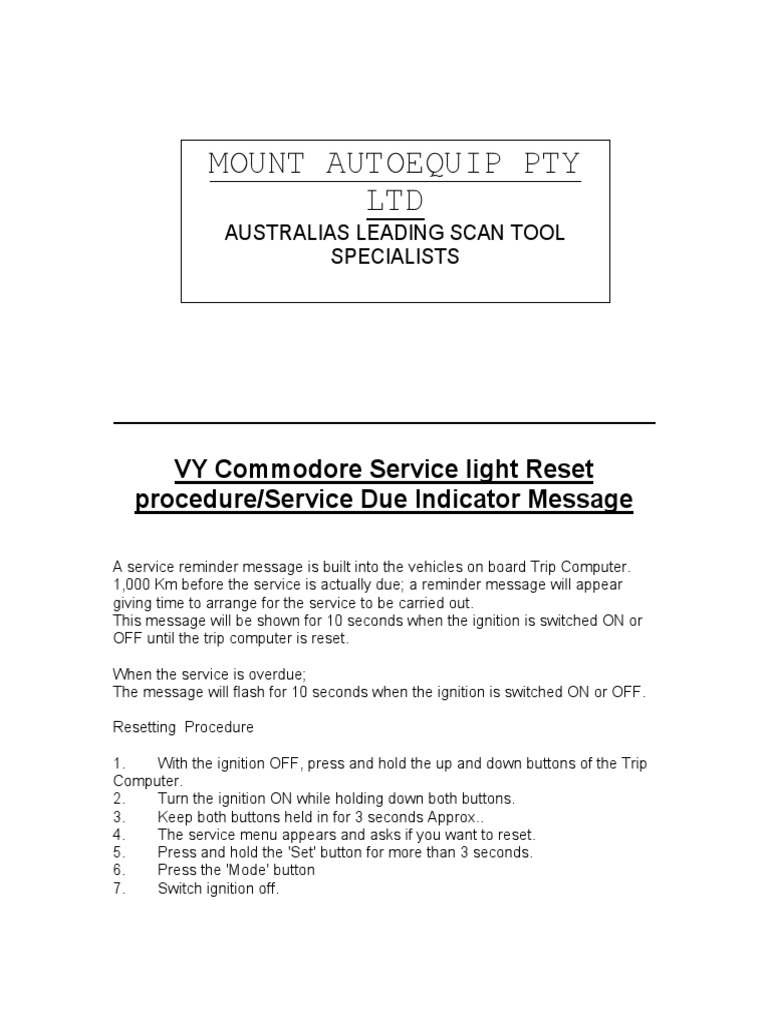 Vy Commodore Service | PDF
