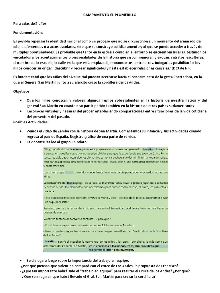 Actividades en el Campamento El Plumerillo | PDF