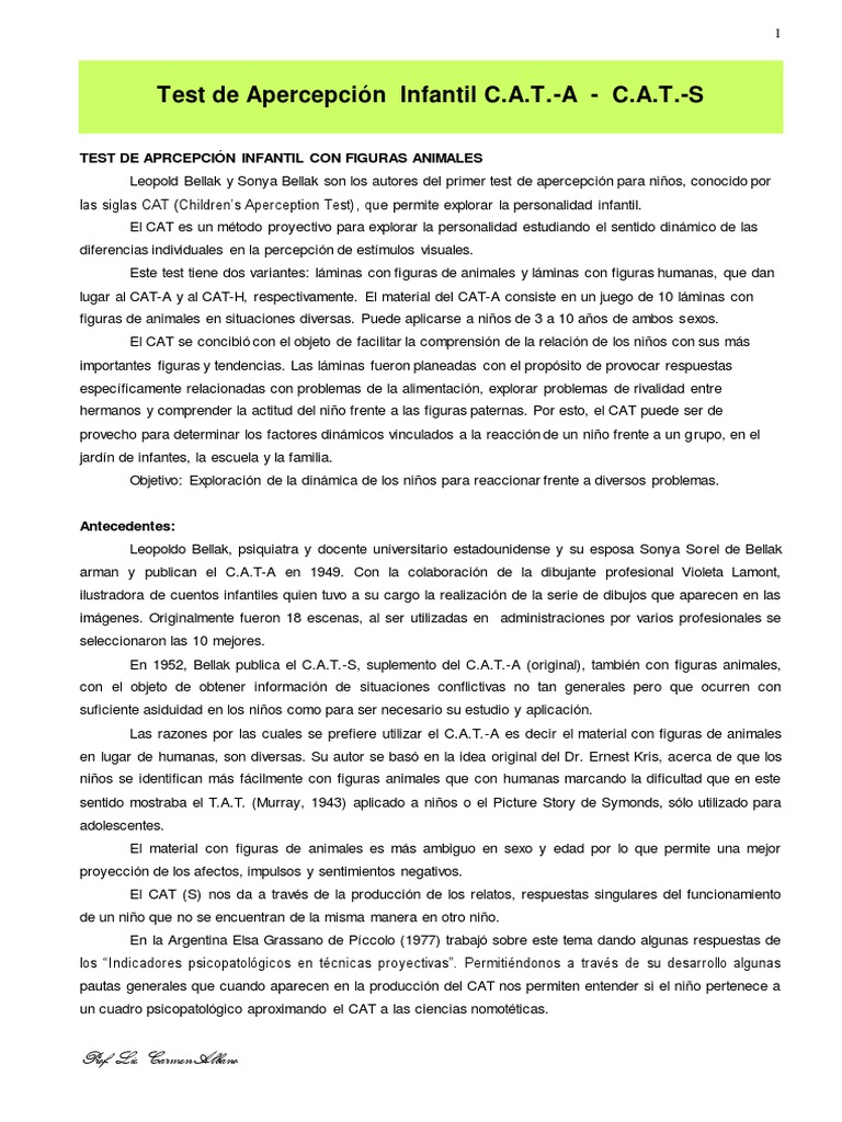 Test de Apercepción Infantil C.A.T.-A - C.A.T.-S: Una guía sobre la ...
