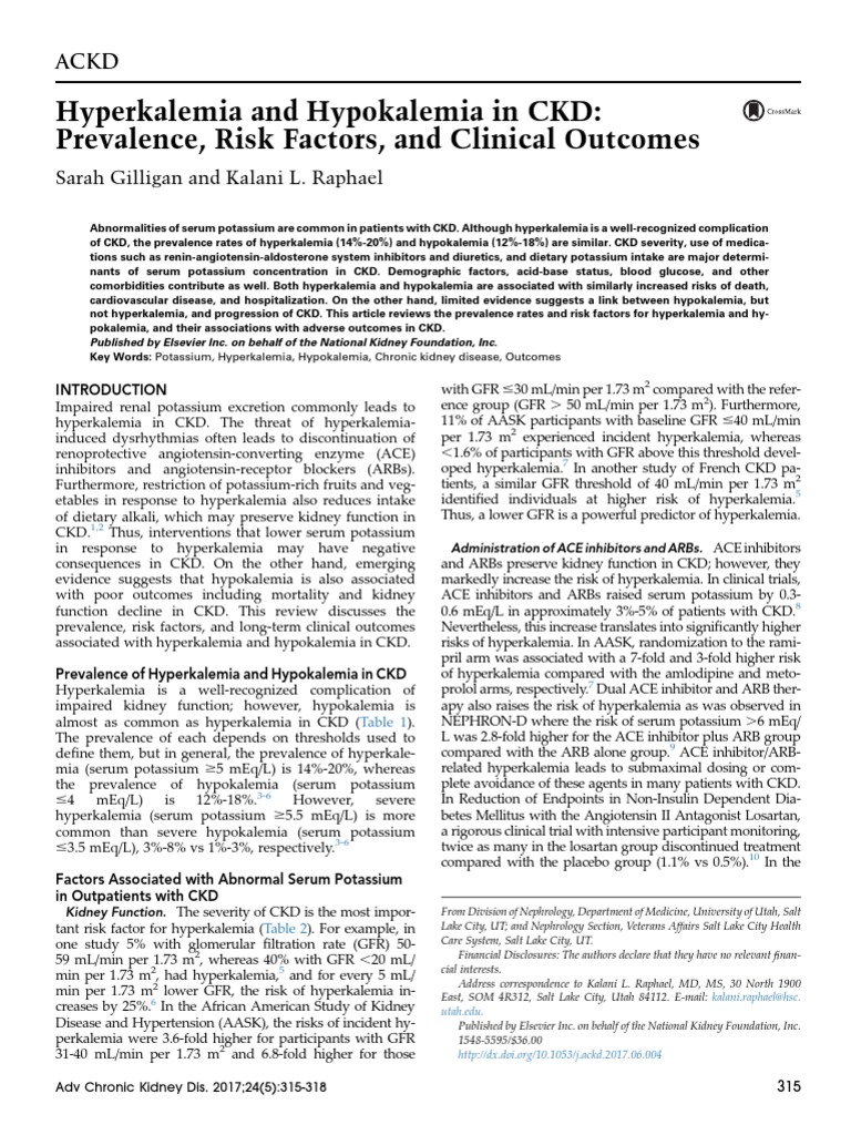 Hyperkalemia and Hypokalemia in CKD: Prevalence, Risk Factors, and ...