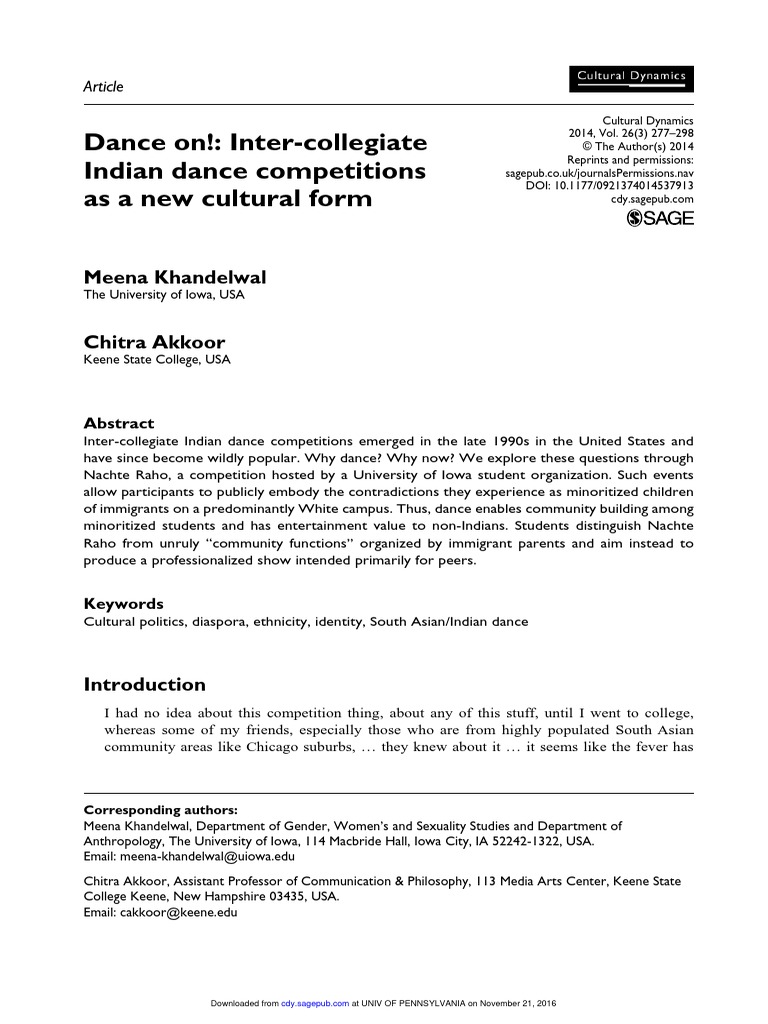 Dance On!: Inter-Collegiate Indian Dance Competitions As A New Cultural ...