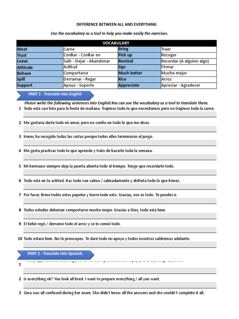 Uso de "All" y "Everything" en Traducción | PDF