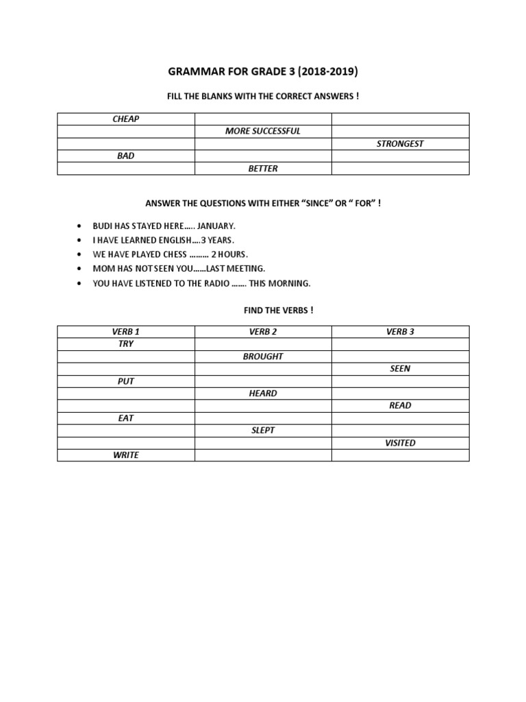 Grammar For Grade 3 2018-2019 | PDF