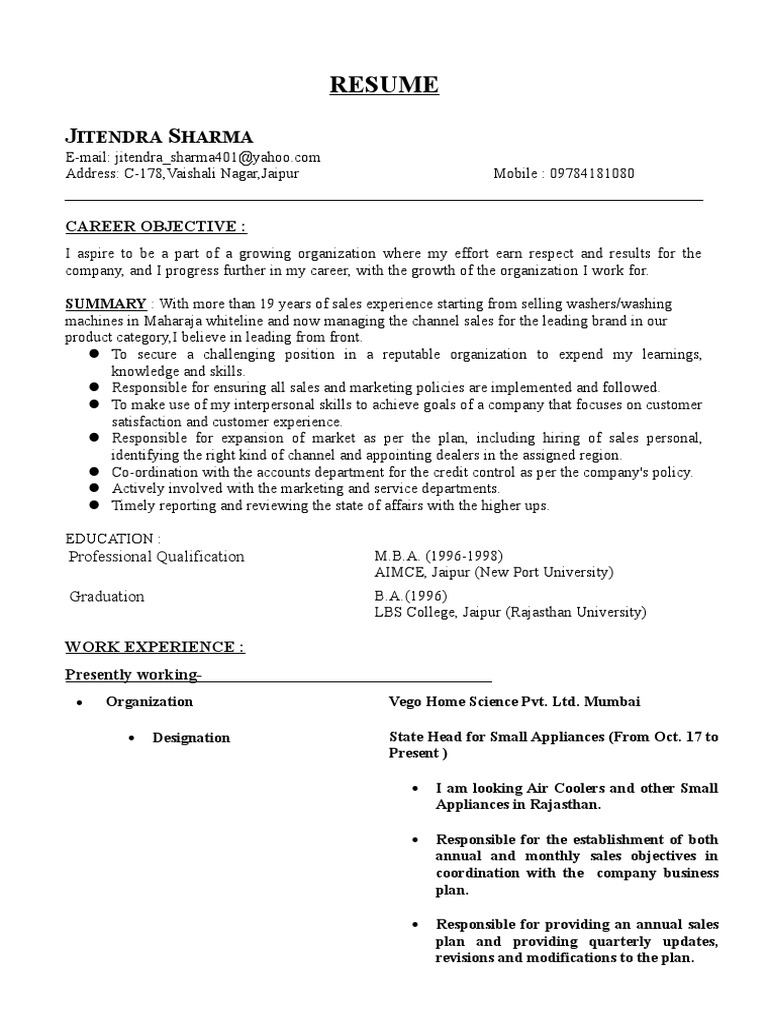Resume Jitendra Sharma | PDF | Market (Economics) | Business Economics