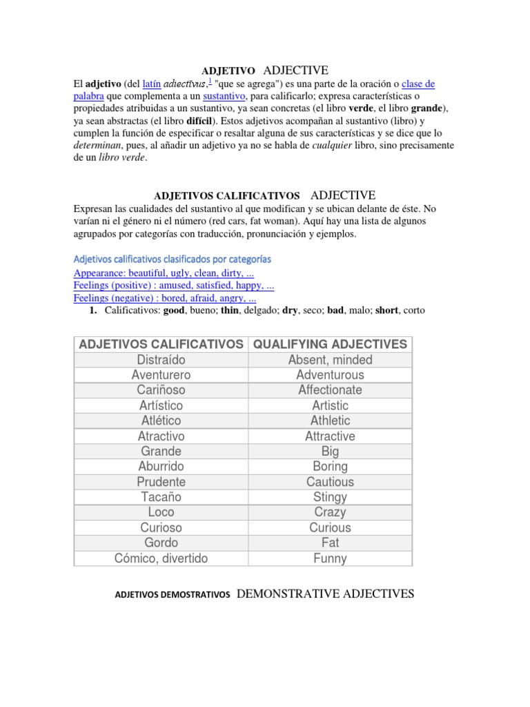 Adjetivo Descriptivos | PDF | Adjetivo | Gramática