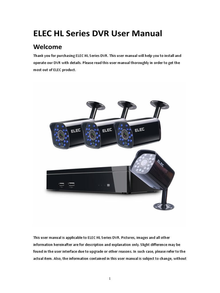 ELEC HL Series DVR User Manual: Welcome | PDF | Port (Computer ...