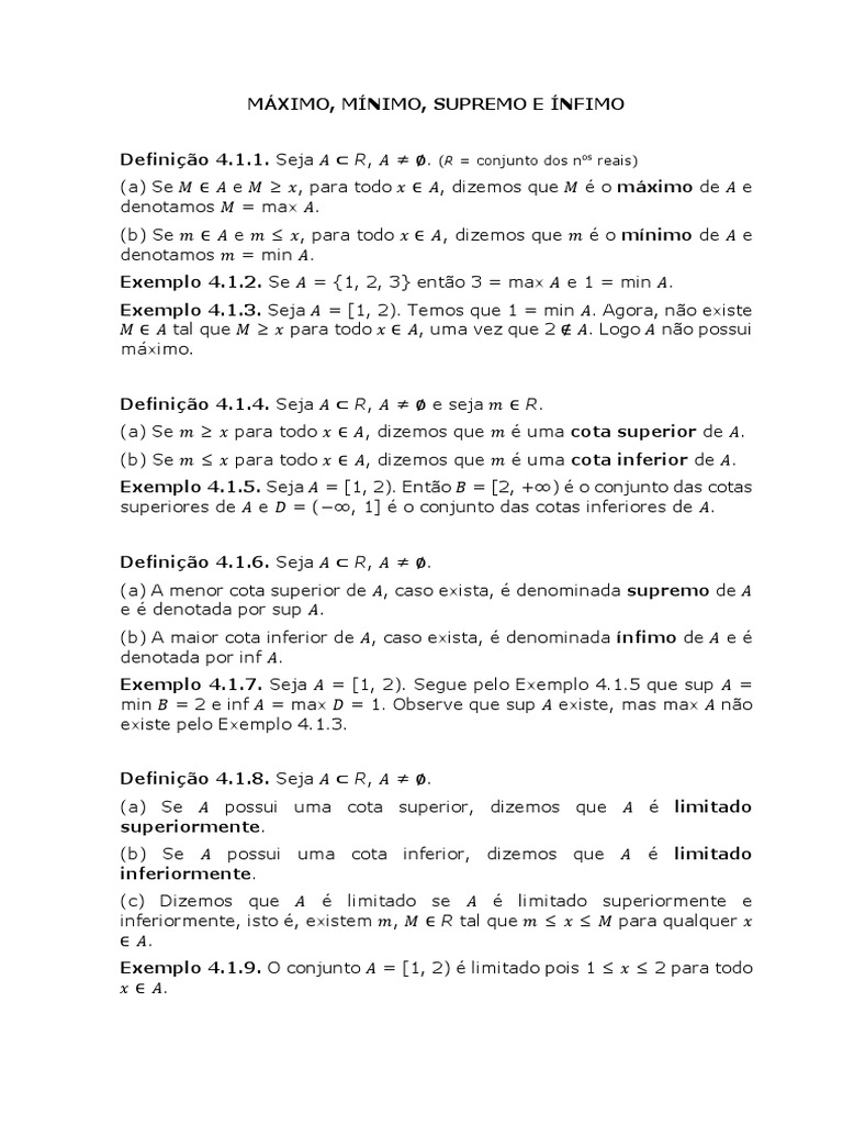 Máximo, Mínimo, Supremo e Ínfimo - Nota de Aula | PDF | Conjunto ...