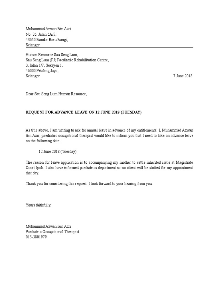 Advance Leave | PDF | Self-Improvement | Wellness