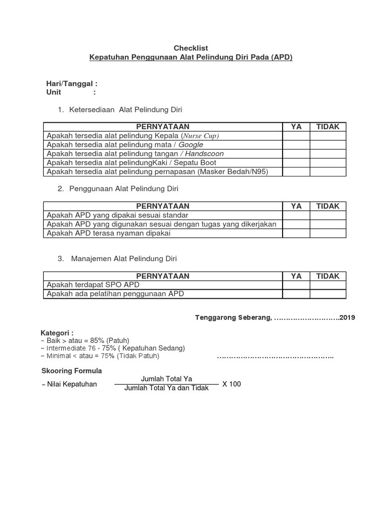 Checklist Kepatuhan Penggunaan APD | PDF