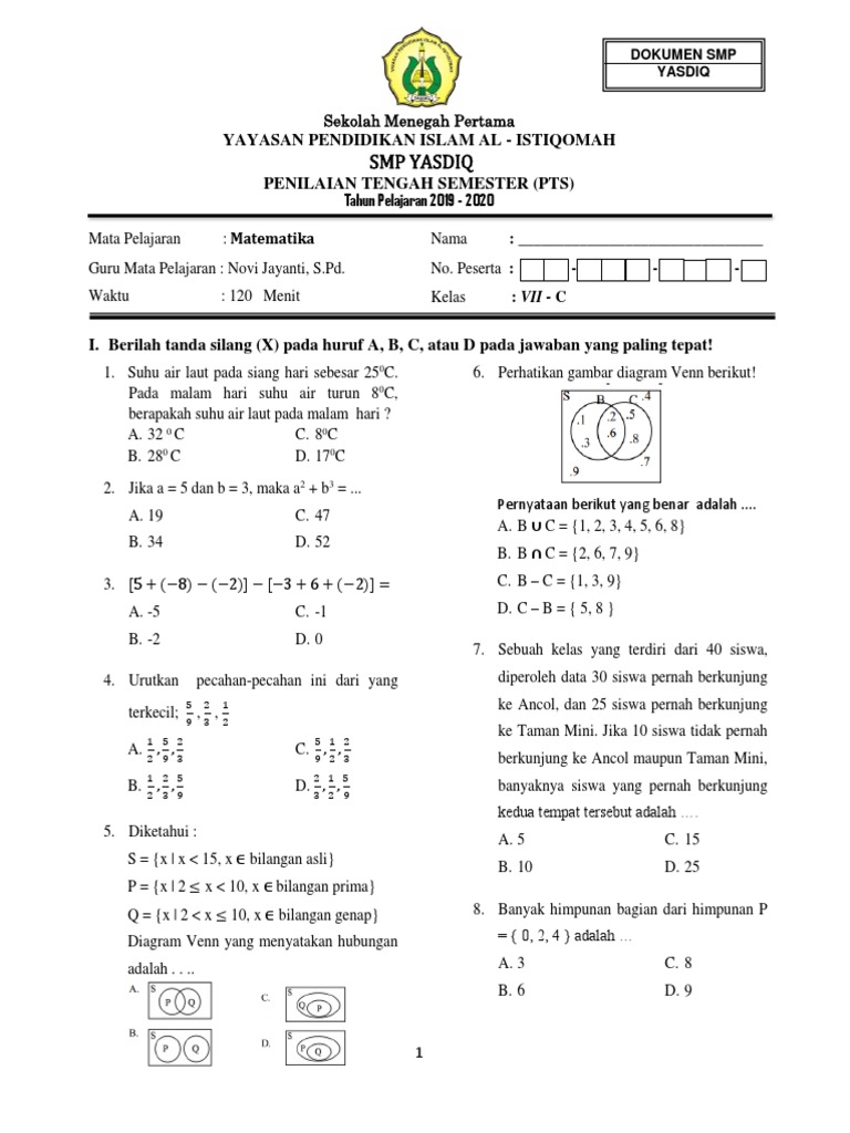 Soal PTS MTK 7C | PDF