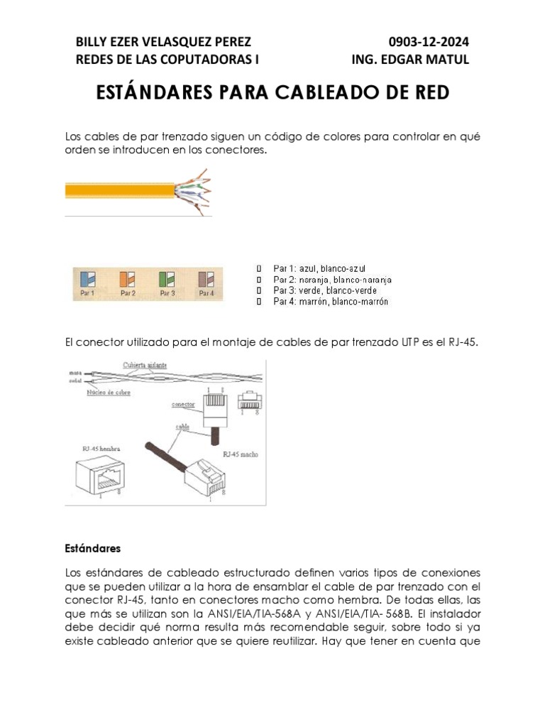 Estándares de Cableado UTP y RJ-45 | PDF | Tecnología de información y ...