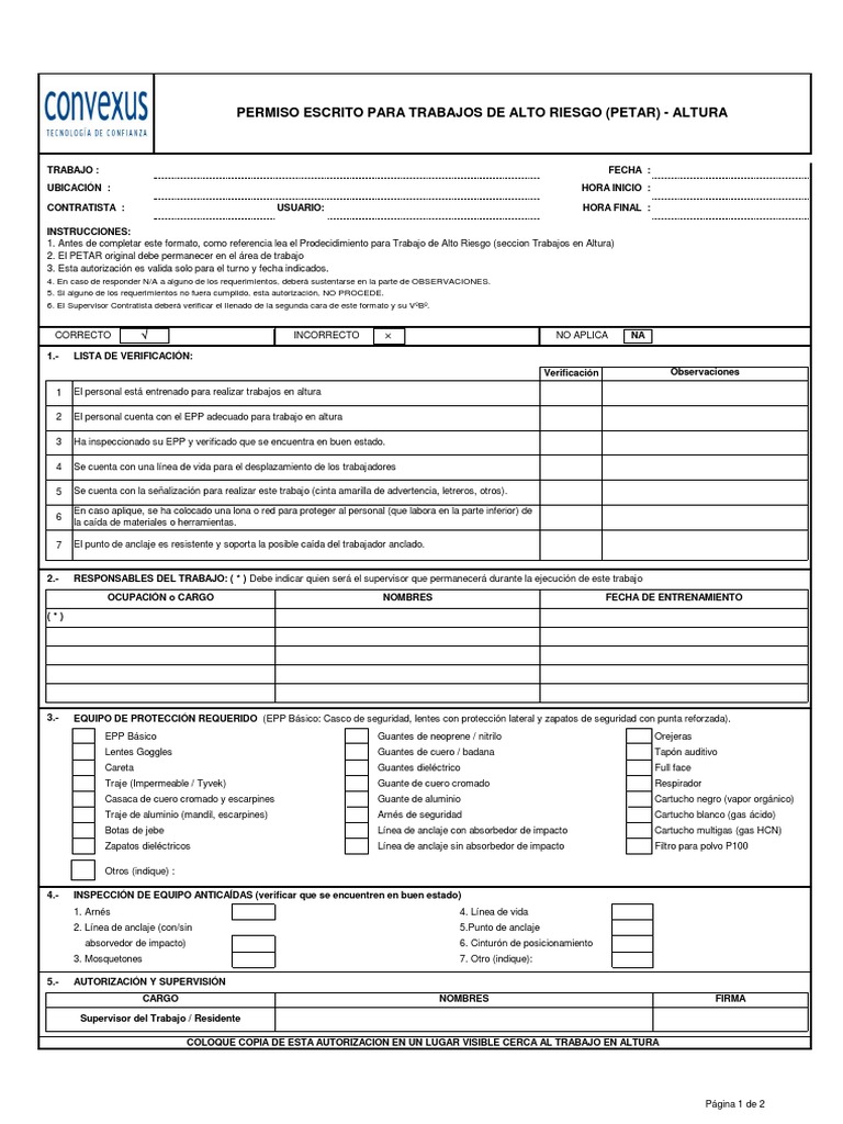 Permiso Escrito para Trabajo de Alto Riesgo PETAR PDF | PDF | Naturaleza