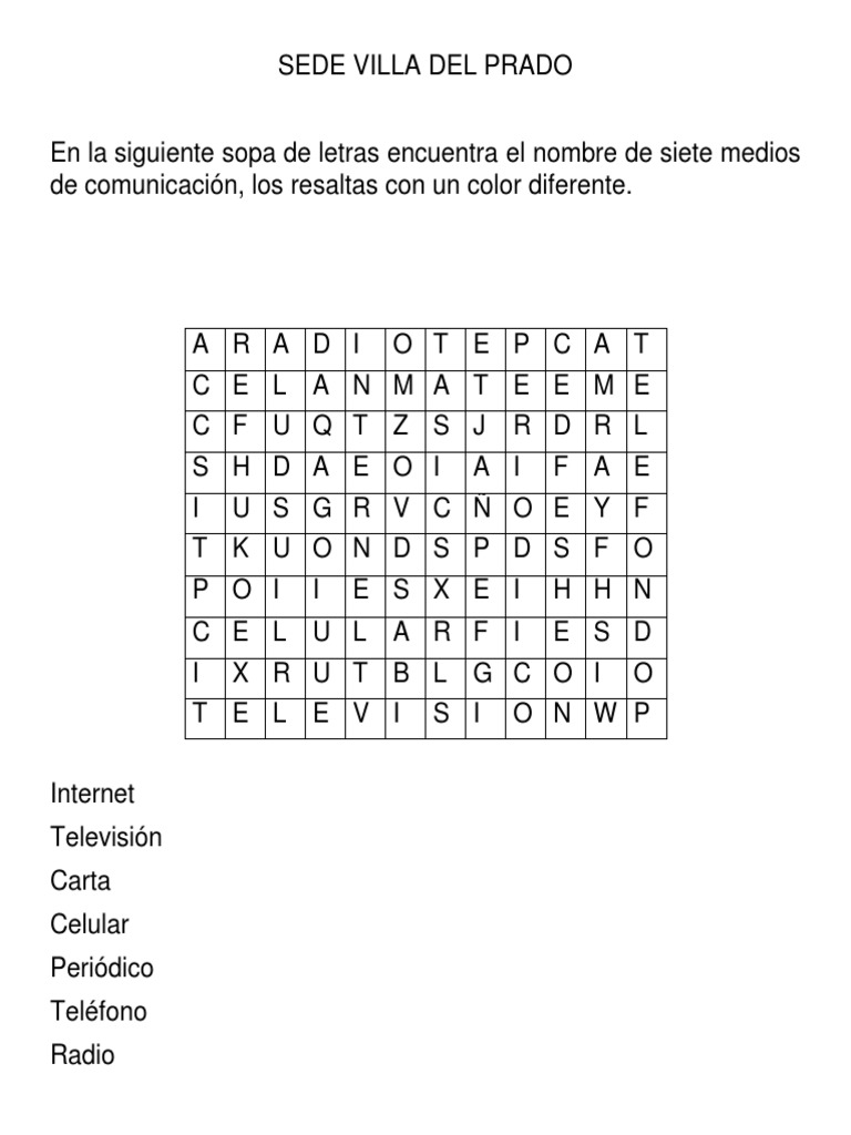 Sopa de letras: Medios de comunicación | PDF | Radiodifusión ...