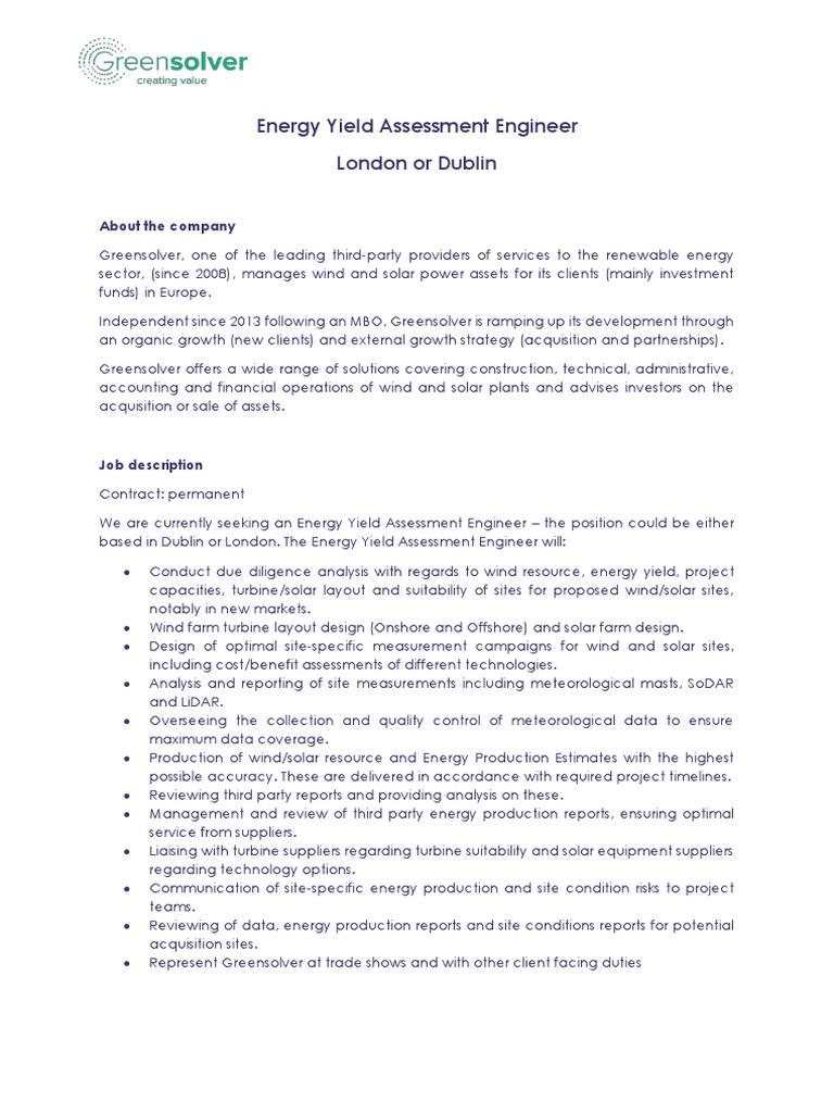 Energy Yield Assessment Engineer | PDF | Energy Development | Offshore ...