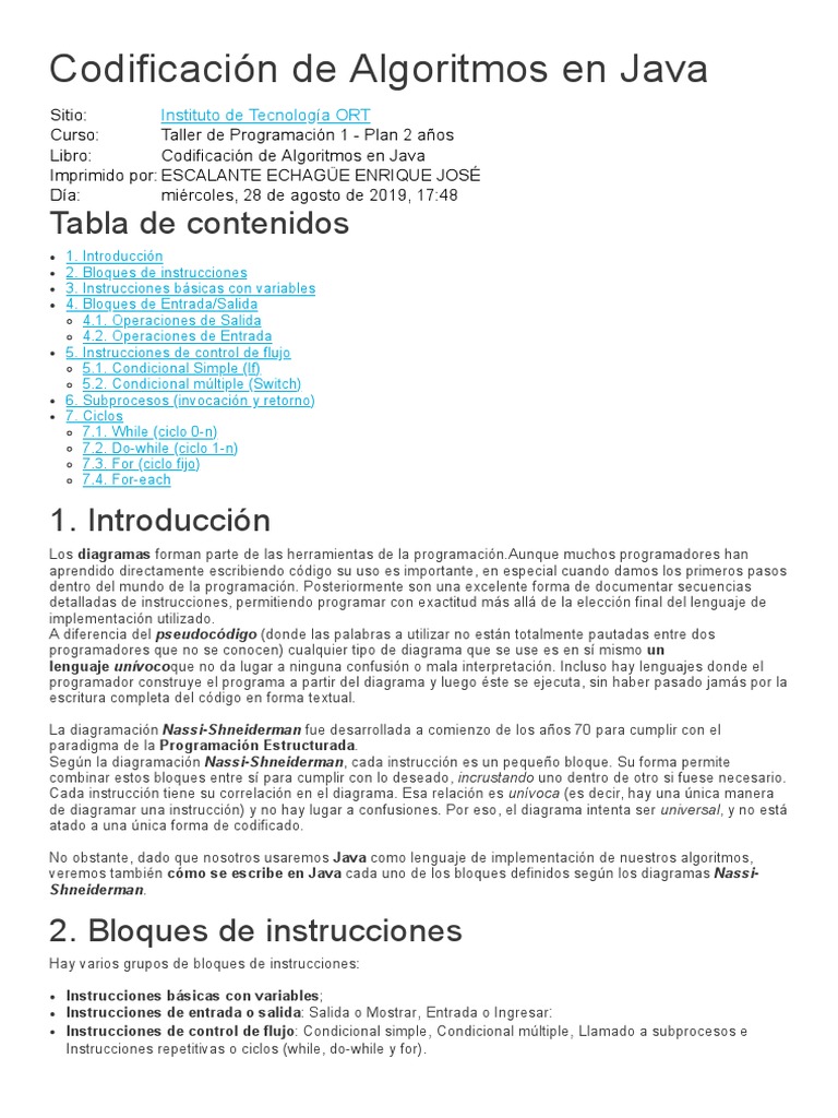 Codificación de Algoritmos en Java | PDF | Java (lenguaje de ...