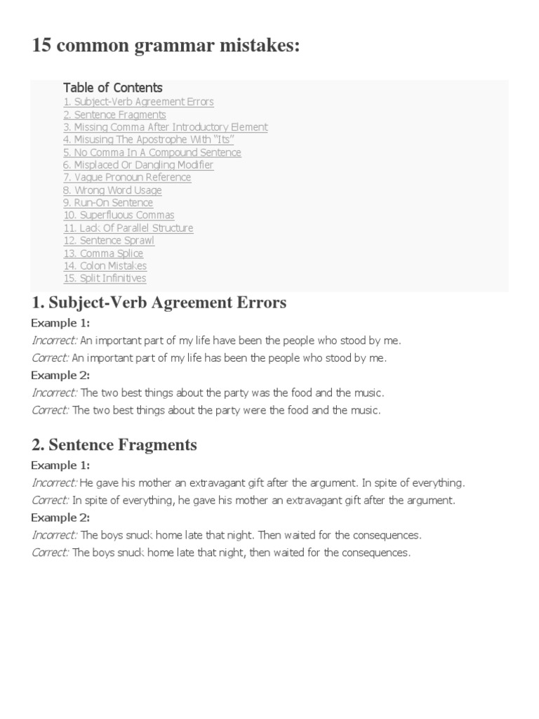 15 Common Grammar Mistakes | PDF | Language Mechanics | Grammar