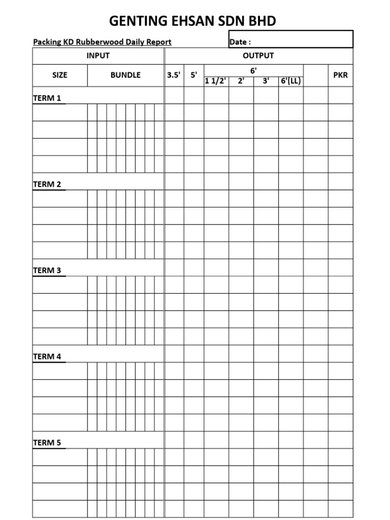 Packing KD Rubberwood Daily Report Date: Input Output Size Bundle 3.5 ...