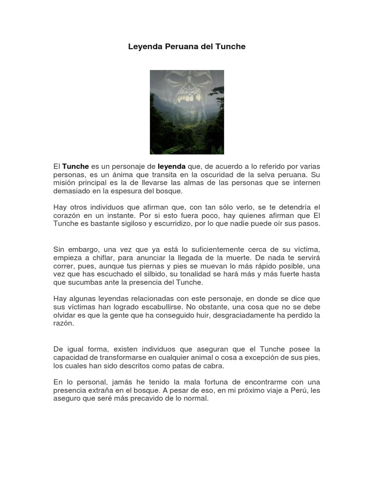 Leyenda Peruana Del Tunche | PDF | Novela negra, policíaca y suspenso