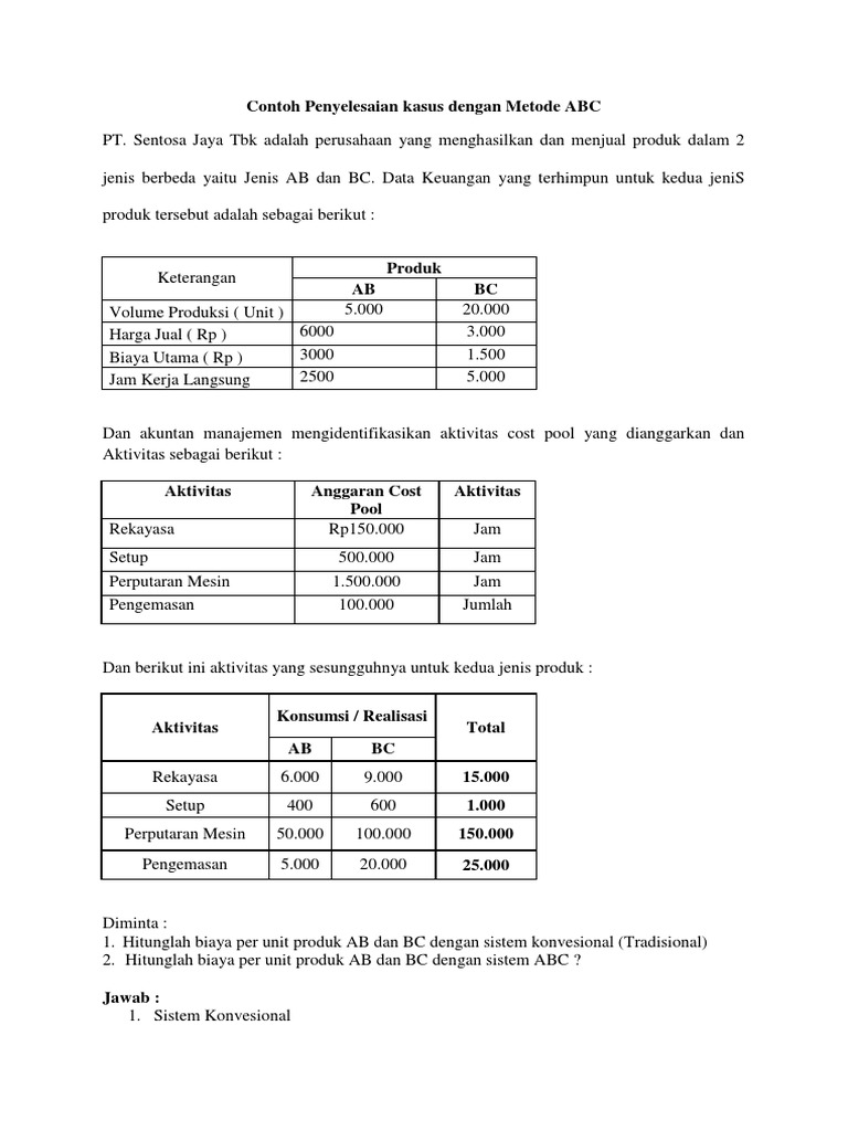 Biaya Per Unit dengan Metode ABC | PDF | Pengelolaan Keuangan & Uang ...
