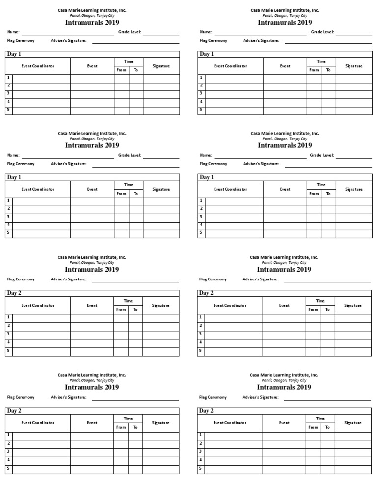Intramurals 2019 Intramurals 2019: Day 1 Day 1 | PDF