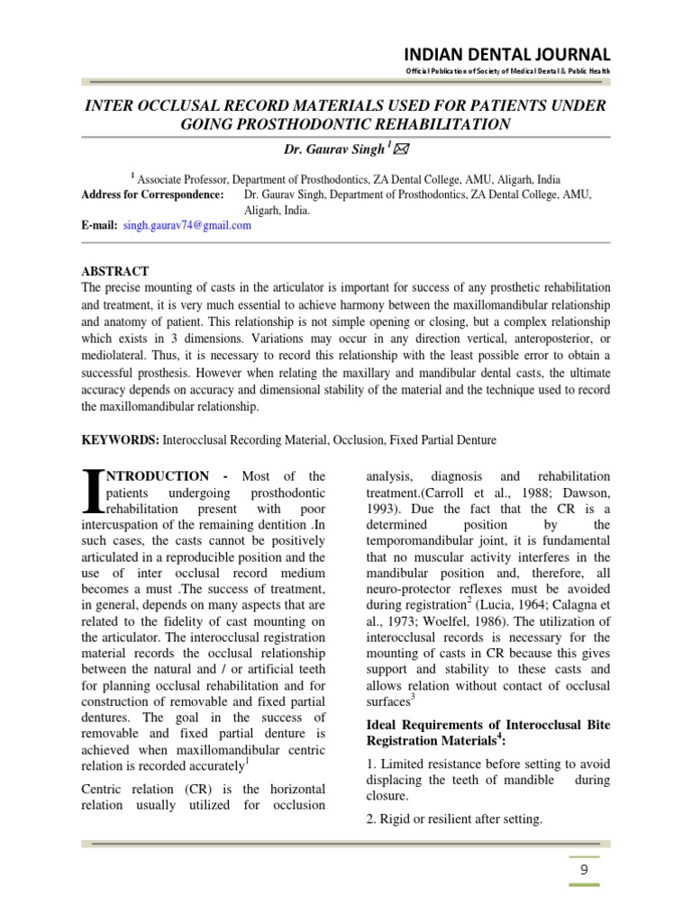 Inter Occlusal Record Materials Used For Patients Under Going ...