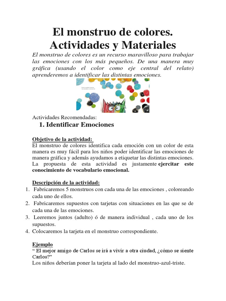 Actividades El Monstruo de Colores | PDF | Las emociones | Conceptos ...
