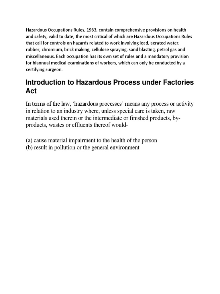Hazardous Occupations Rules Overview | PDF