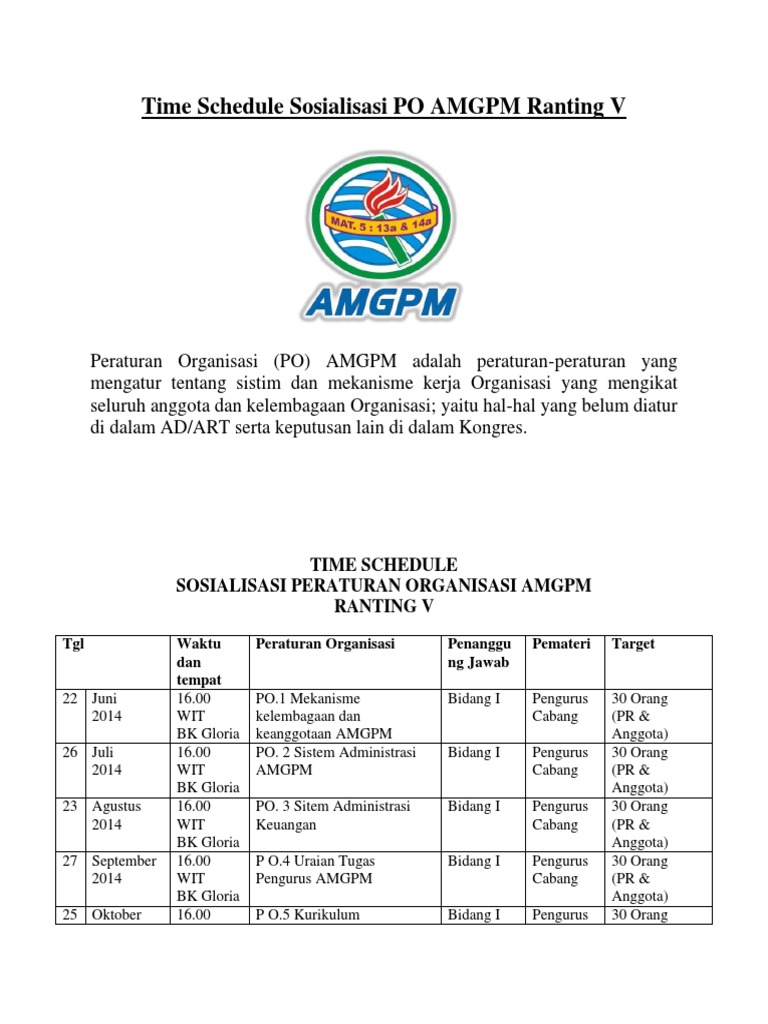 Contoh Time Schedule Sosialisasi Po Am GPM | PDF