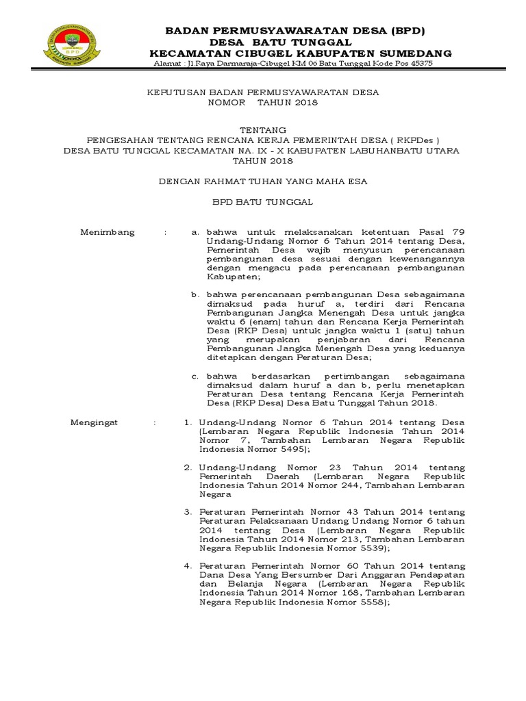 SK BPD Tentang Persetujuan RKP | PDF