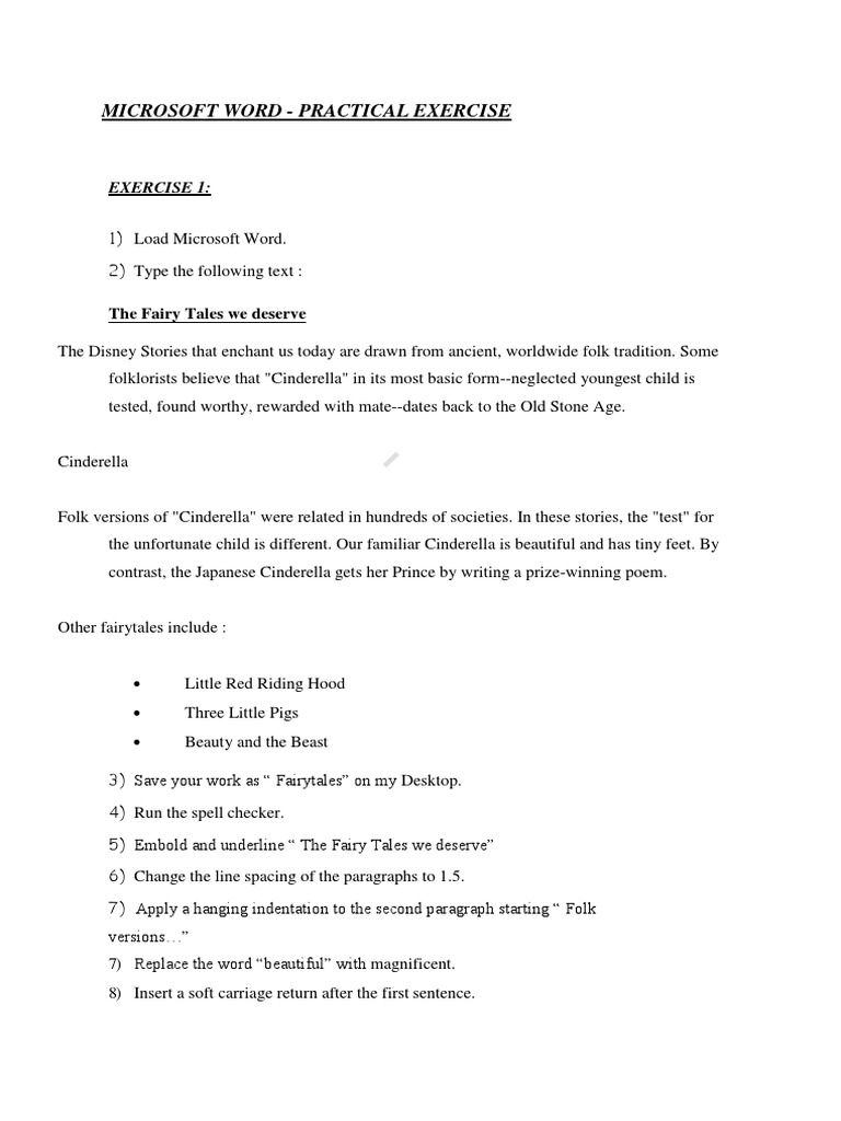 Microsoft Word - Practical Exercise | PDF | Fairy Tales | Paragraph