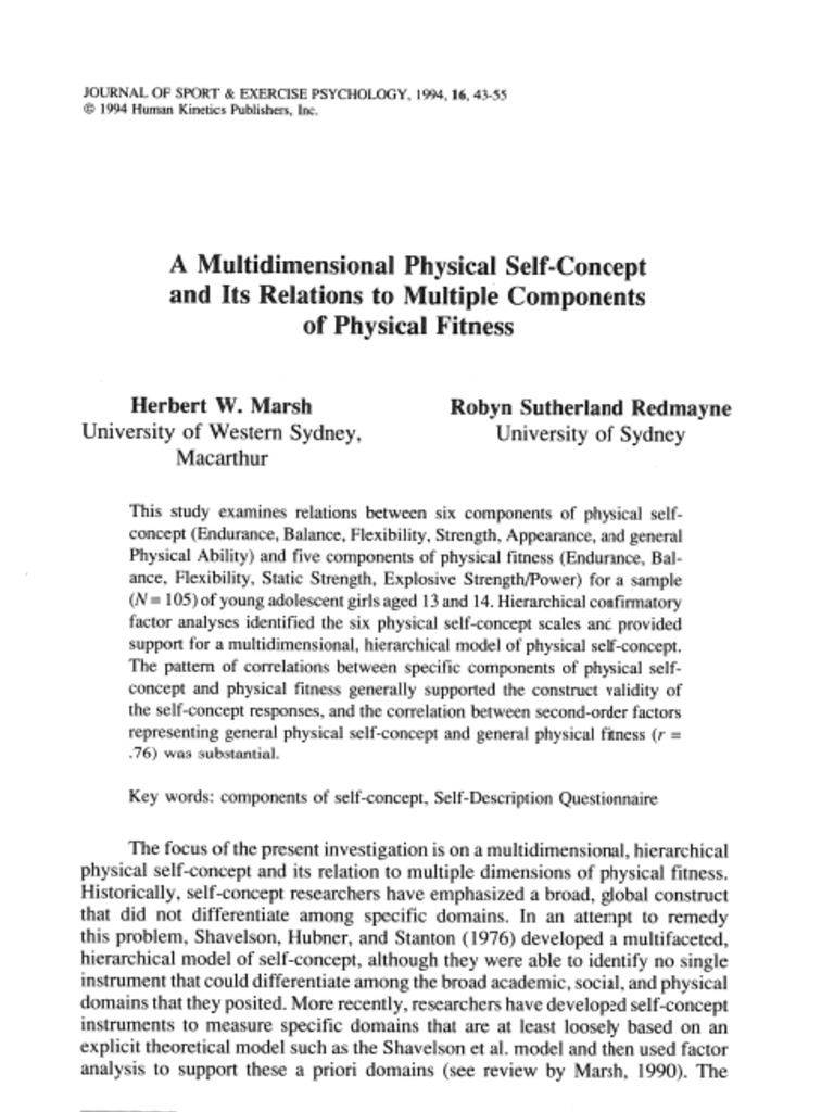 A Multidimensional Physical Self-Concept and Its Relations To Multiple ...