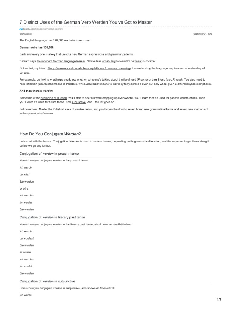 Mastering the German Verb Werden | PDF | Grammatical Tense | Linguistic ...