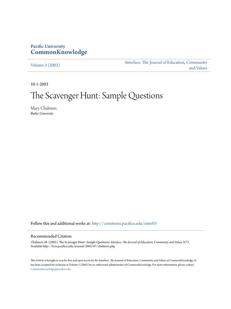 The Scavenger Hunt - Sample Questions | PDF | Libraries | Books
