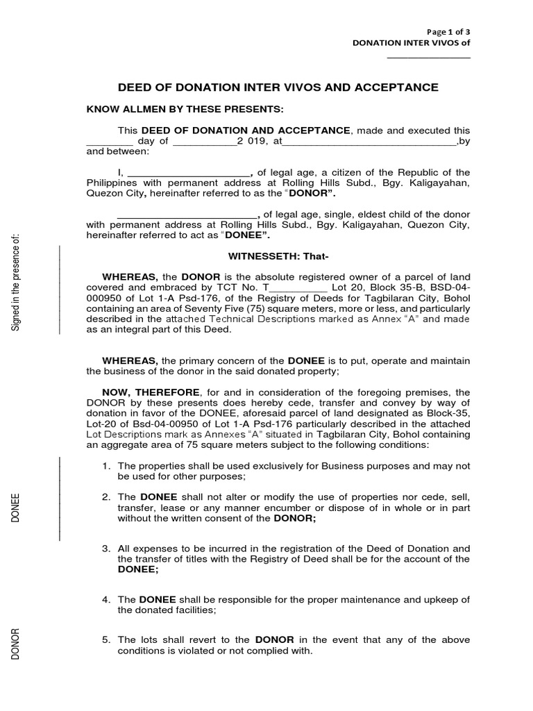 Deed of Donation and Acceptance Inter Vivos - Scribd | PDF | Notary Public | Private Law