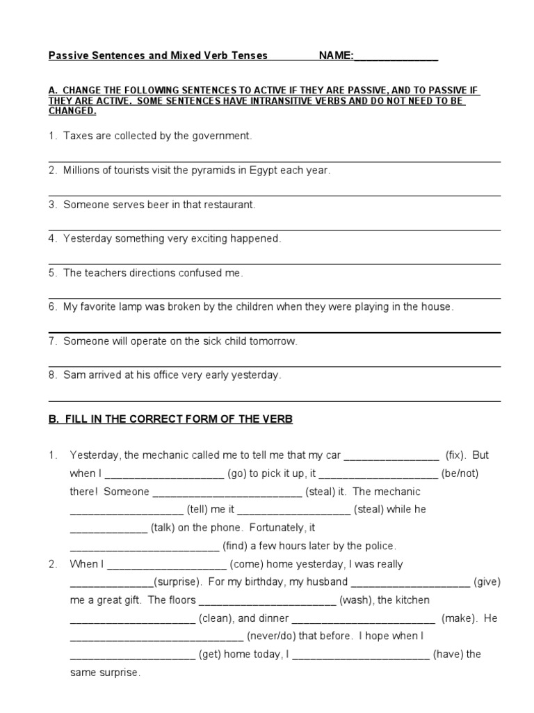 Active and Passive Voice Exercises | PDF | Verb | Syntax