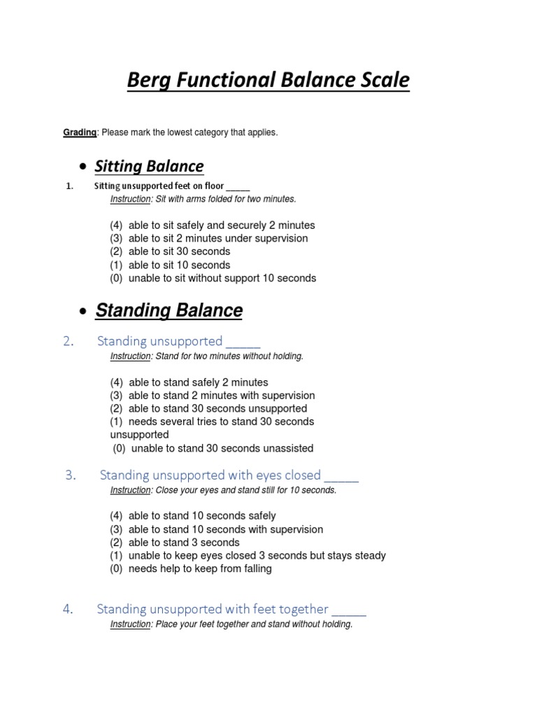 Berg Functional Balance Scale | Download Free PDF | Foot | Sports