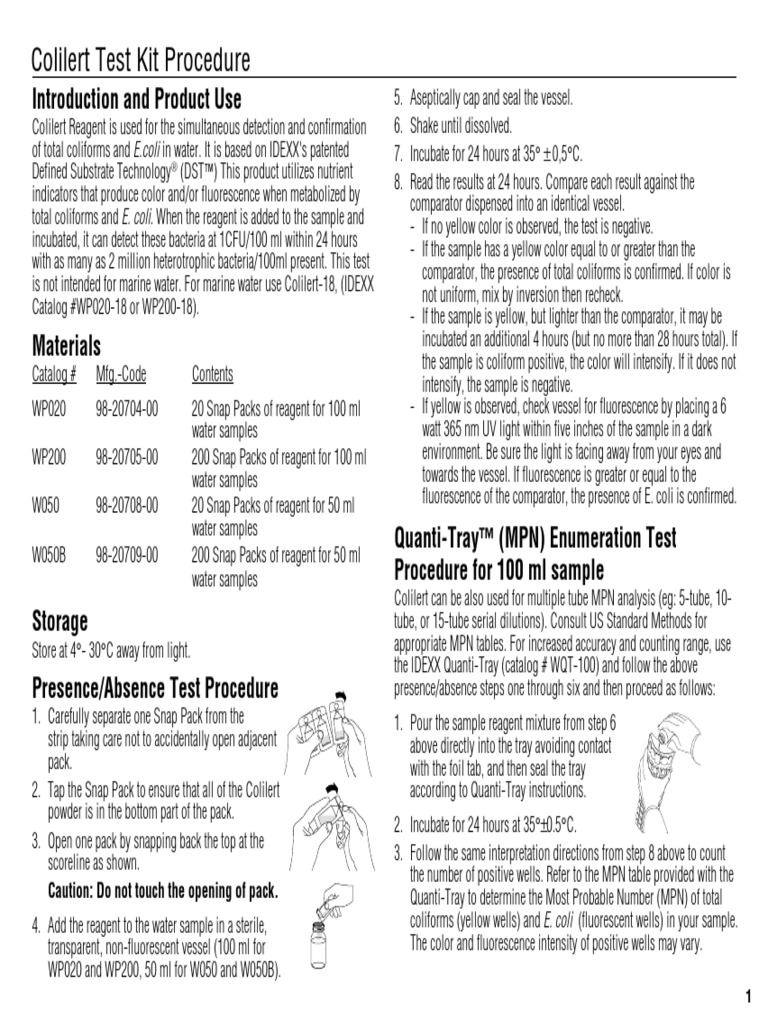 Colilert Test Kit Procedure: Introduction and Product Use | PDF ...