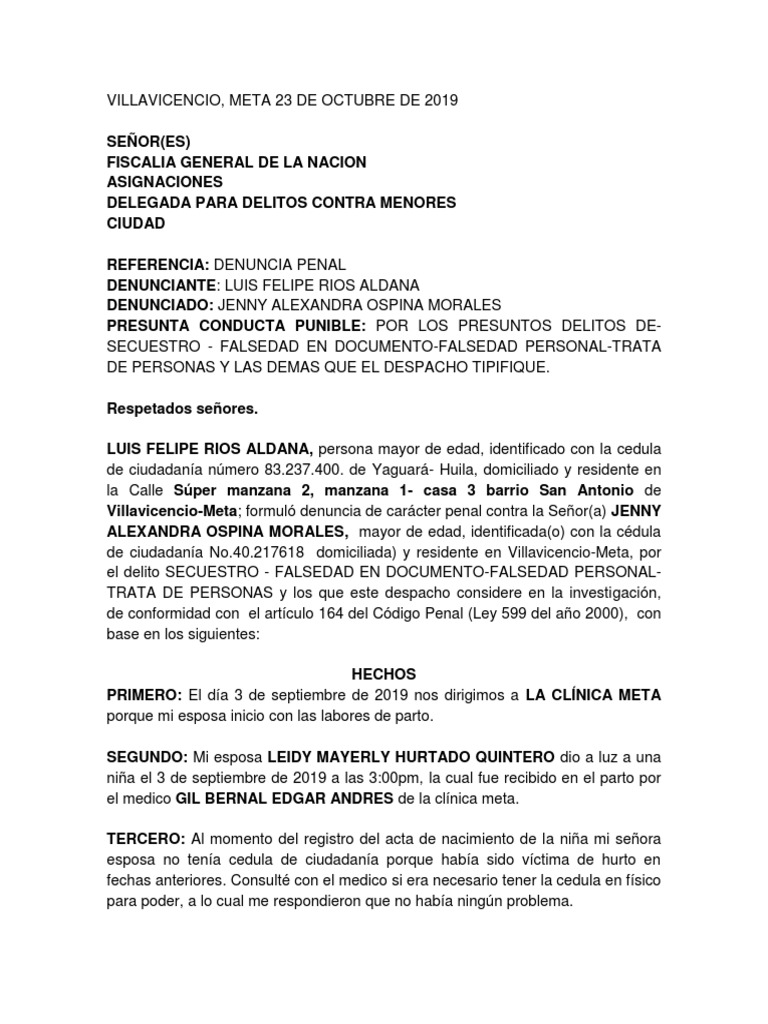 Modelo de Denuncia Penal | PDF | Justicia | Crimen y violencia