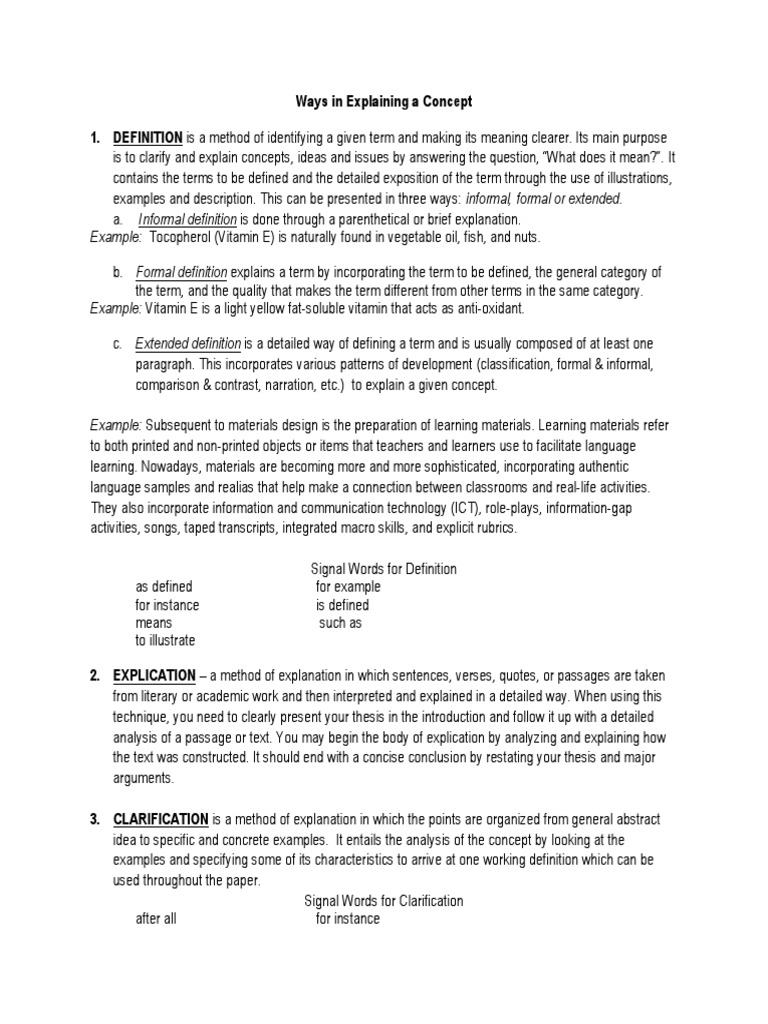 Ways in Explaining A Concept | PDF | Concept | Definition