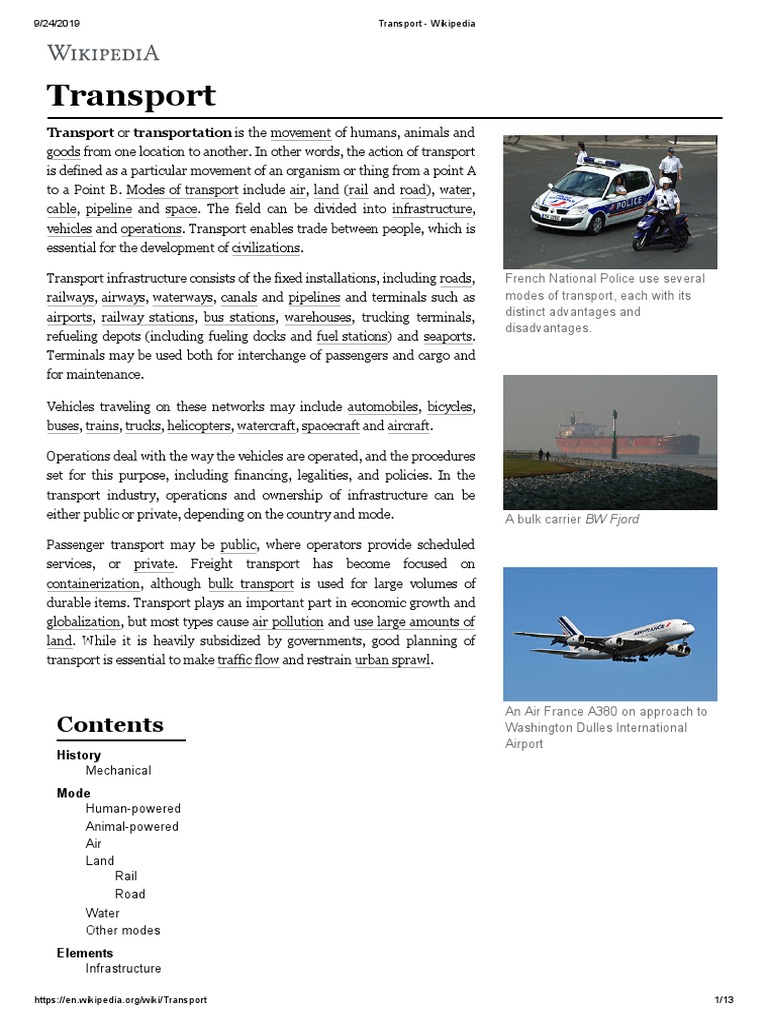 Transport: Transport or Transportation Is The Movement of Humans ...
